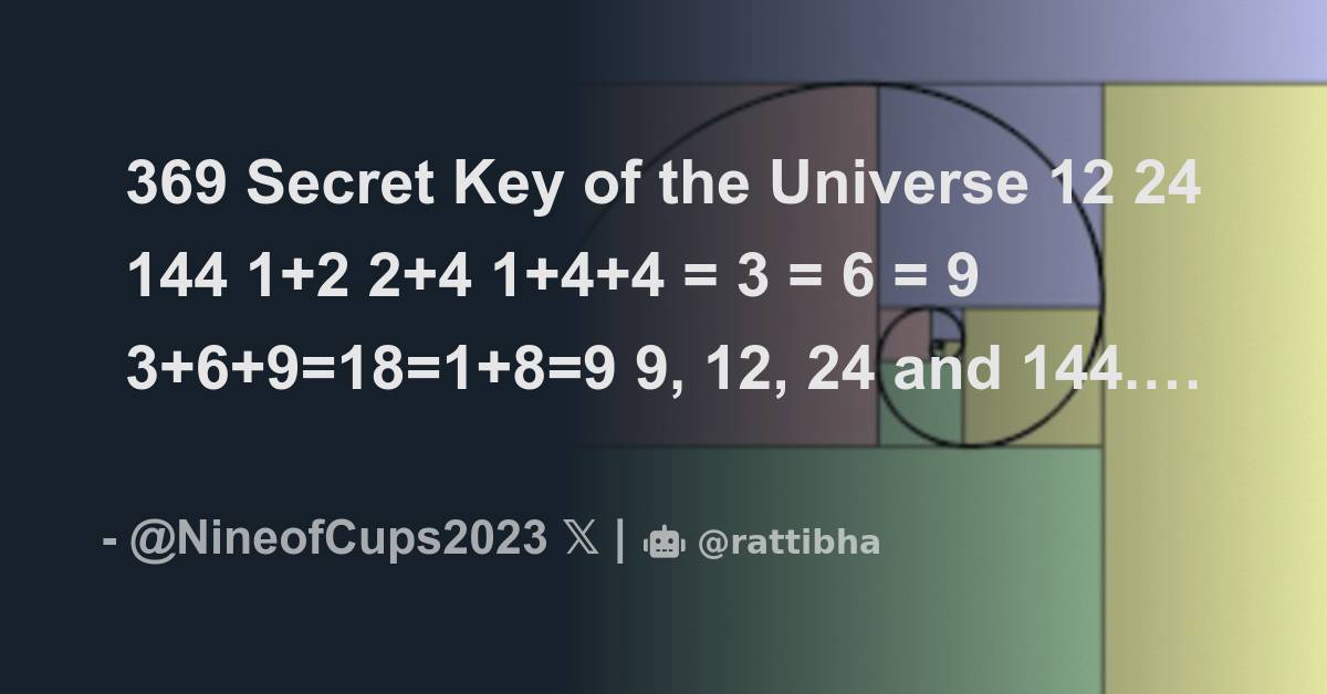 369 Secret Key of the Universe 12 24 144 1+2 2+4 1+4+4 = 3 = 6 = 9 3+6 ...