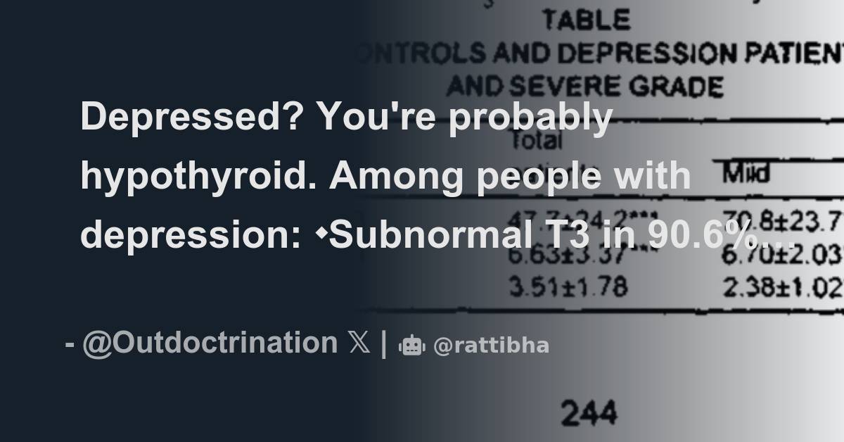 Depressed? You're probably hypothyroid. Among people with depression ...