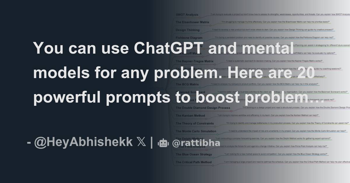 You can use ChatGPT and mental models for any problem. Here are 20 powerful prompts to boost ...
