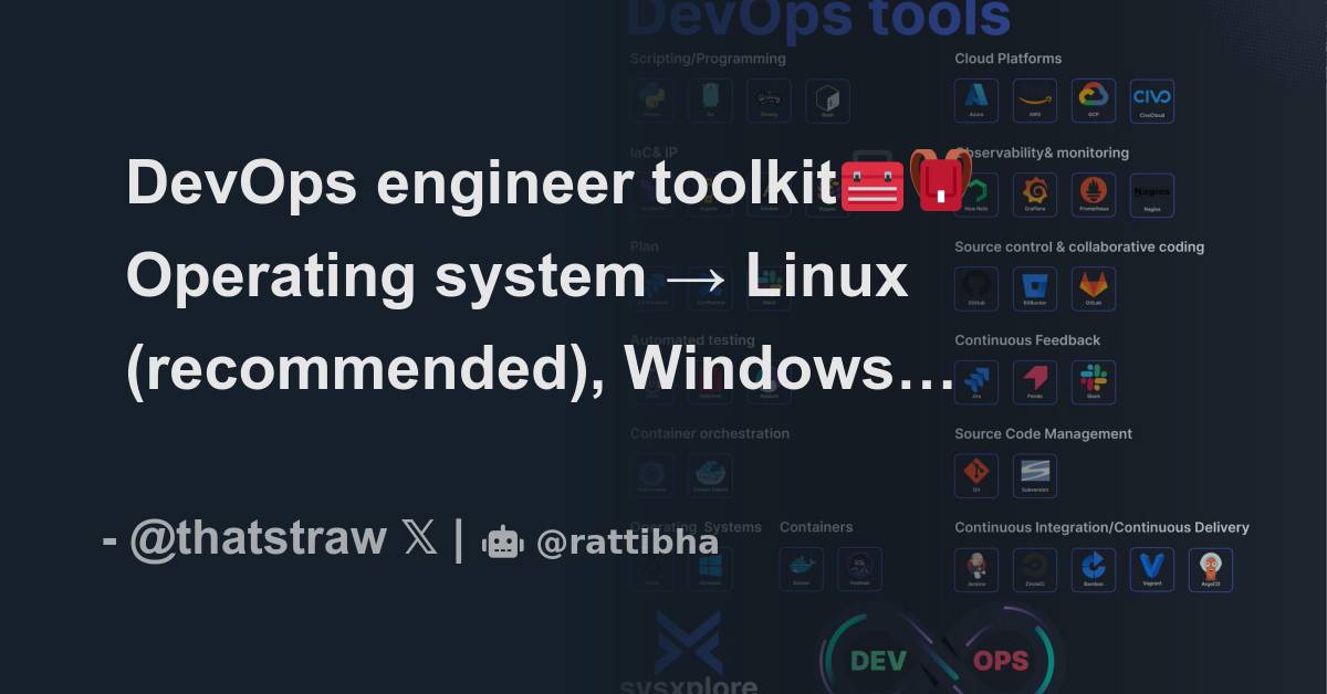 DevOps engineer toolkit🧰🎒 Operating system → Linux (recommended), Windows Programming → Go ...
