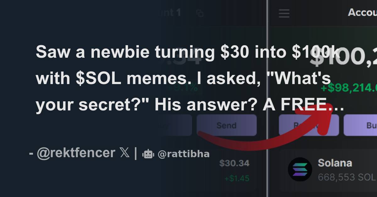 Saw a newbie turning $30 into $100k with $SOL memes. I asked, "What's ...