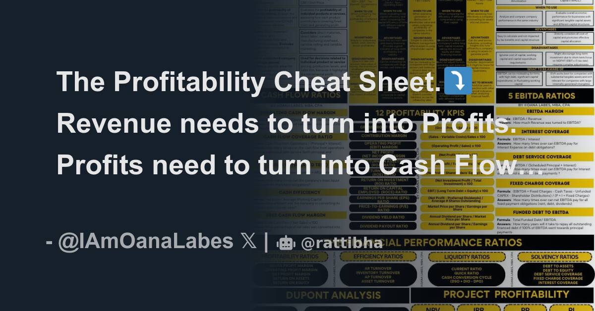 The Profitability Cheat Sheet.⤵️ Revenue needs to turn into Profits ...