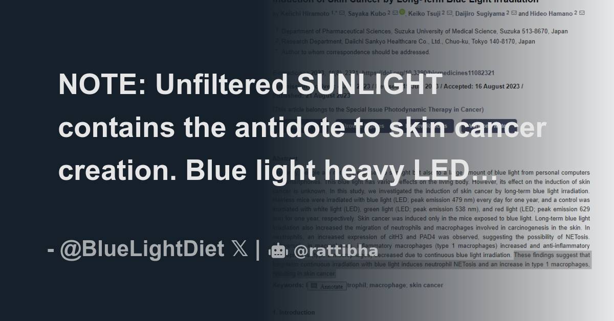 NOTE: Unfiltered SUNLIGHT contains the antidote to skin cancer creation ...
