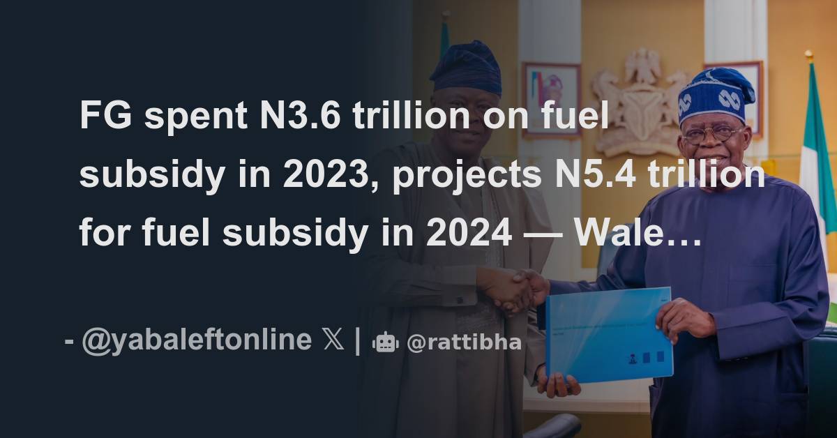 FG spent N3.6 trillion on fuel subsidy in 2023, projects N5.4 trillion for fuel subsidy in 2024 ...
