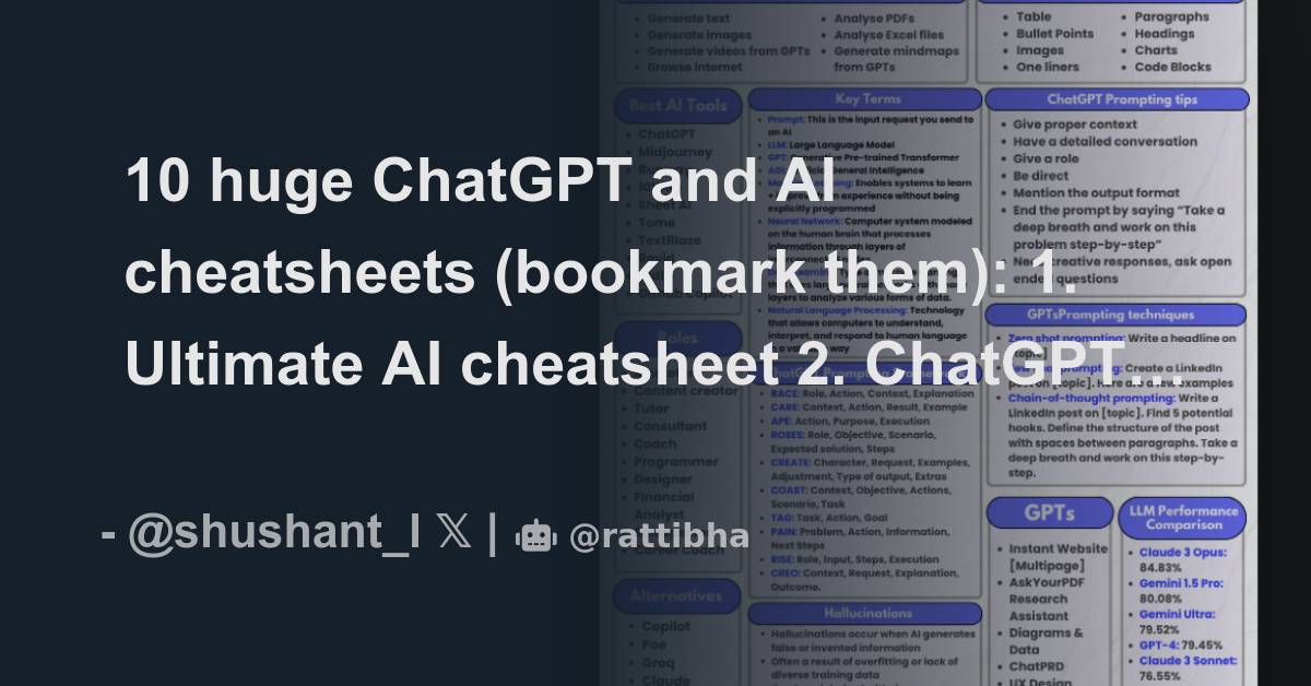 10 huge ChatGPT and AI cheatsheets (bookmark them): 1. Ultimate AI cheatsheet - المسلسل من ...