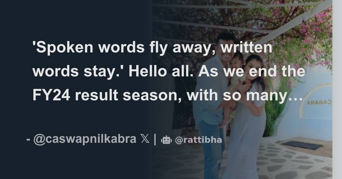 'Spoken words fly away, written words stay.' Hello all. As we end the ...