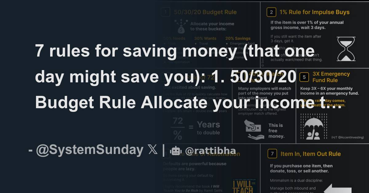 7 rules for saving money (that one day might save you): - Thread from ...