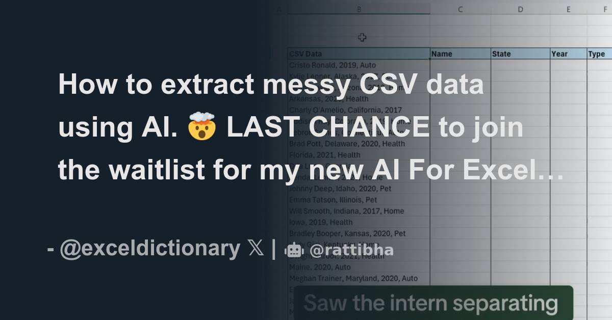 How to extract messy CSV data using AI. 🤯 - Thread from Excel Dictionary @exceldictionary - Rattibha