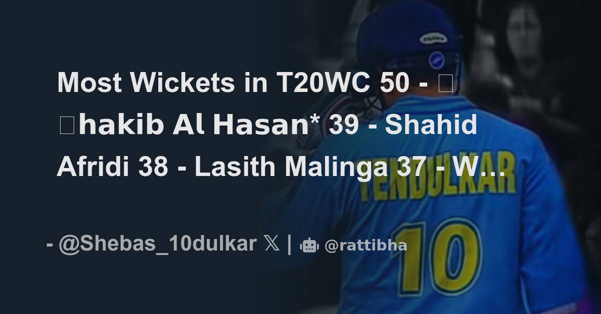 Most Wickets in T20WC 50 - 𝗦𝗵𝗮𝗸𝗶𝗯 𝗔𝗹 𝗛𝗮𝘀𝗮𝗻* 39 - Shahid Afridi 38 - Lasith Malinga 37 - W ...