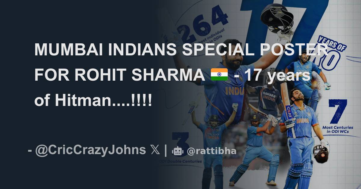 MUMBAI INDIANS SPECIAL POSTER FOR ROHIT SHARMA 🇮🇳 - 17 years of Hitman ...