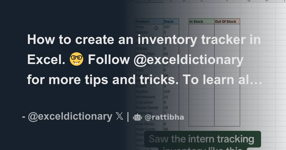 How to create an inventory tracker in Excel. 🤓 - Thread from Excel Dictionary @exceldictionary ...