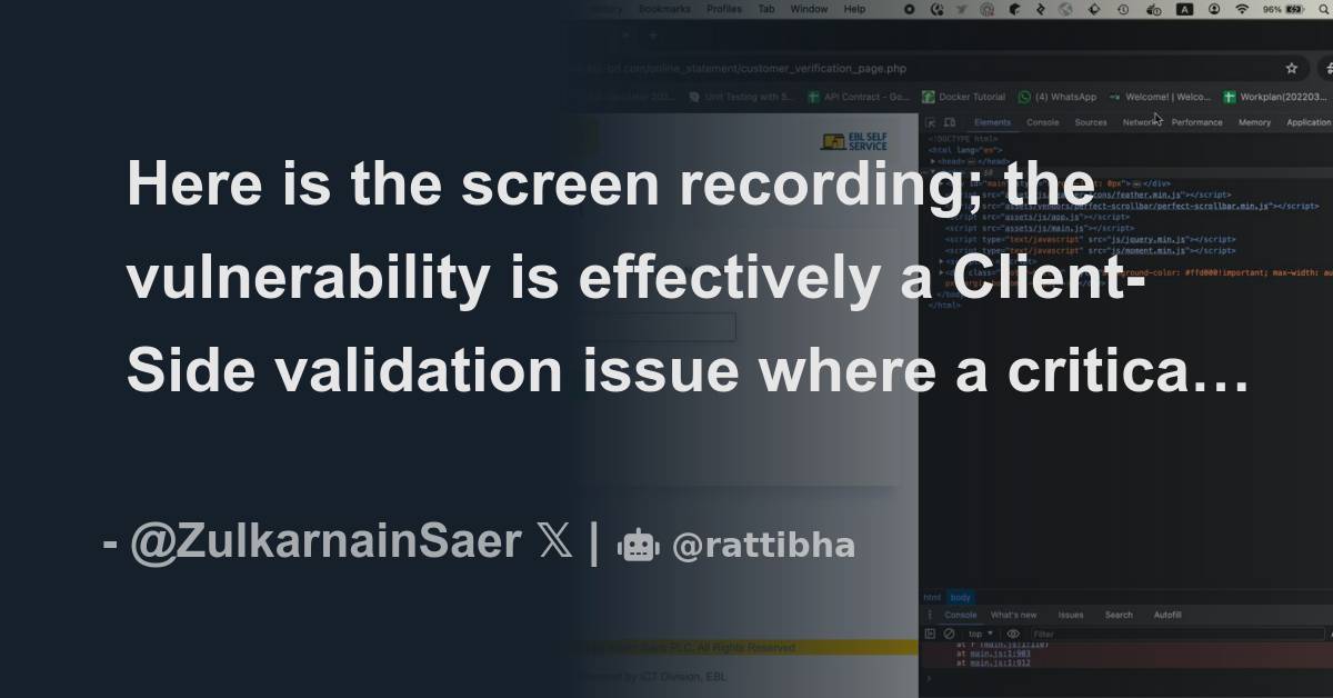 Here is the screen recording; the vulnerability is effectively a Client-Side validation issue ...