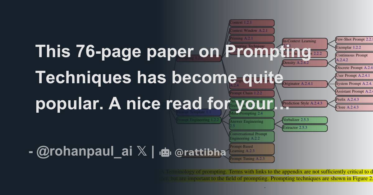 This 76-page paper on Prompting Techniques has become quite popular. A nice read for your ...