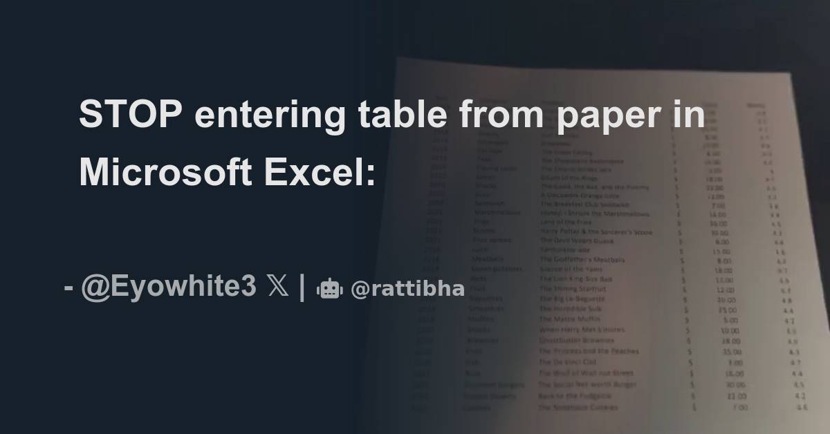 STOP entering table from paper in Microsoft Excel: - Thread from Eyo ...