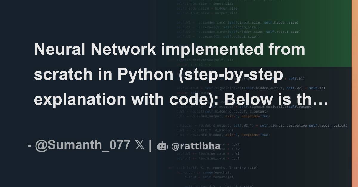 Neural Network implemented from scratch in Python (step-by-step explanation with code ...