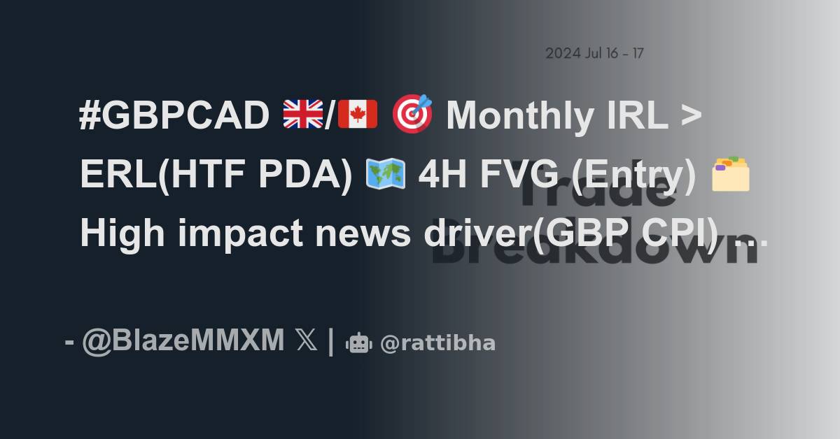 #GBPCAD 🇬🇧/🇨🇦 🎯 Monthly IRL > ERL(HTF PDA) 🗺️ 4H FVG (Entry) 🗂️High ...