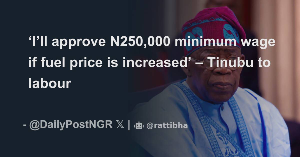 ‘I’ll approve N250,000 minimum wage if fuel price is increased’ – Tinubu to labour - المسلسل من ...