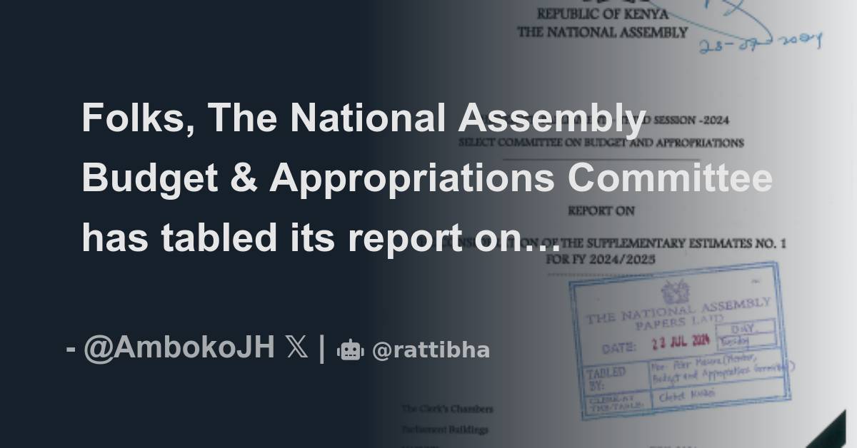 Folks, The National Assembly Budget & Appropriations Committee has ...
