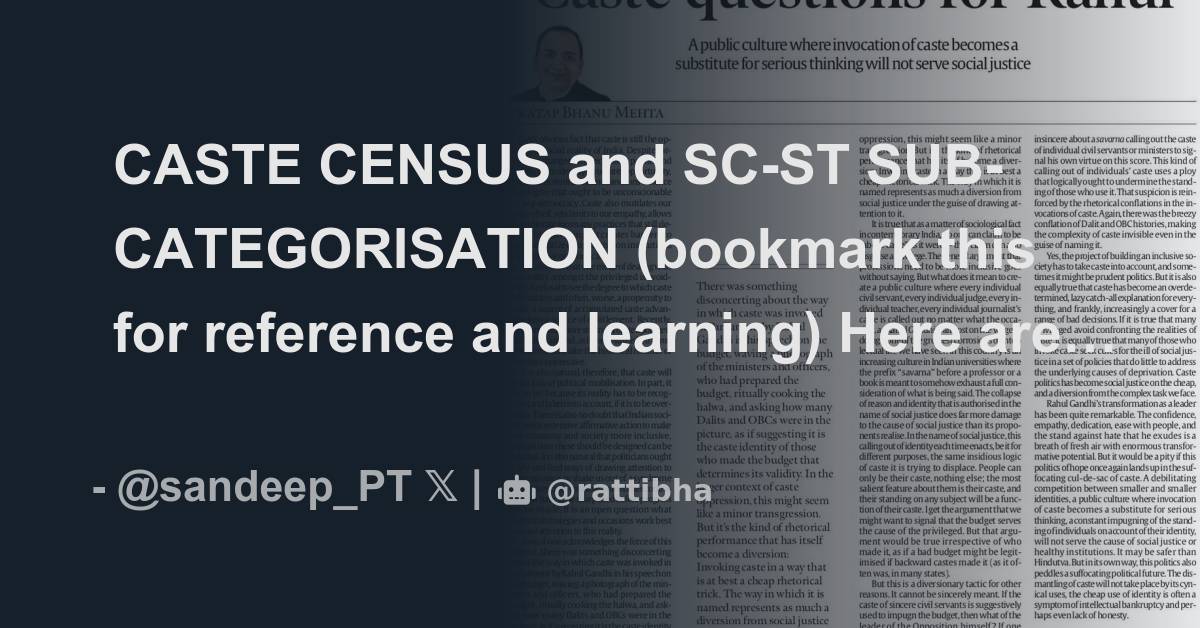 CASTE CENSUS and SC-ST SUB-CATEGORISATION (bookmark this for reference ...