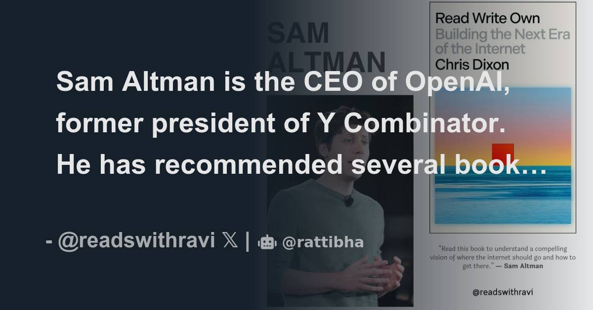 Sam Altman is the CEO of OpenAI, former president of Y Combinator. He has recommended several ...