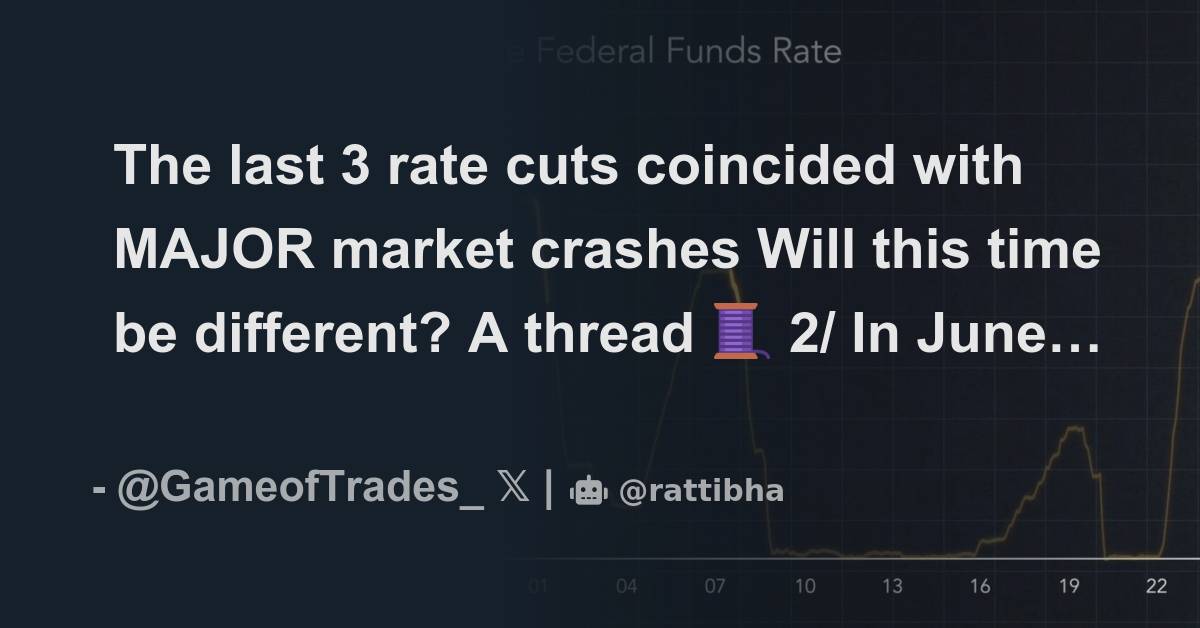 The last 3 rate cuts coincided with MAJOR market crashes Will this time be different? A thread 🧵 ...