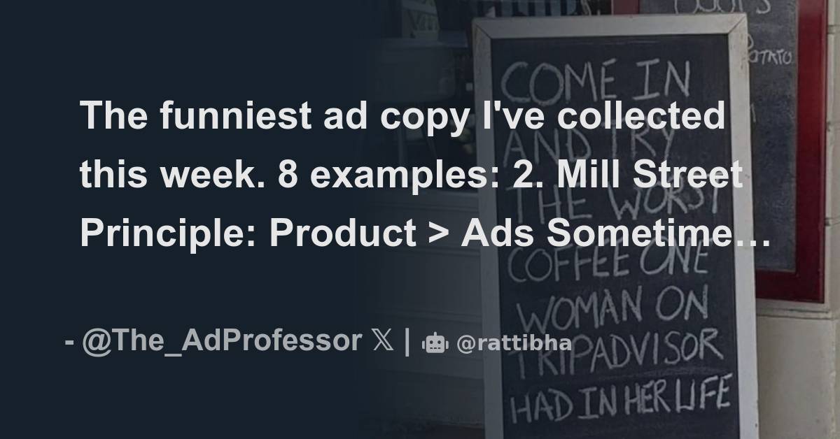 The funniest ad copy I've collected this week. 8 examples: - Thread ...
