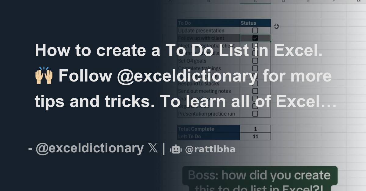 How to create a To Do List in Excel. 🙌🏼 - Thread from Excel Dictionary @exceldictionary - Rattibha
