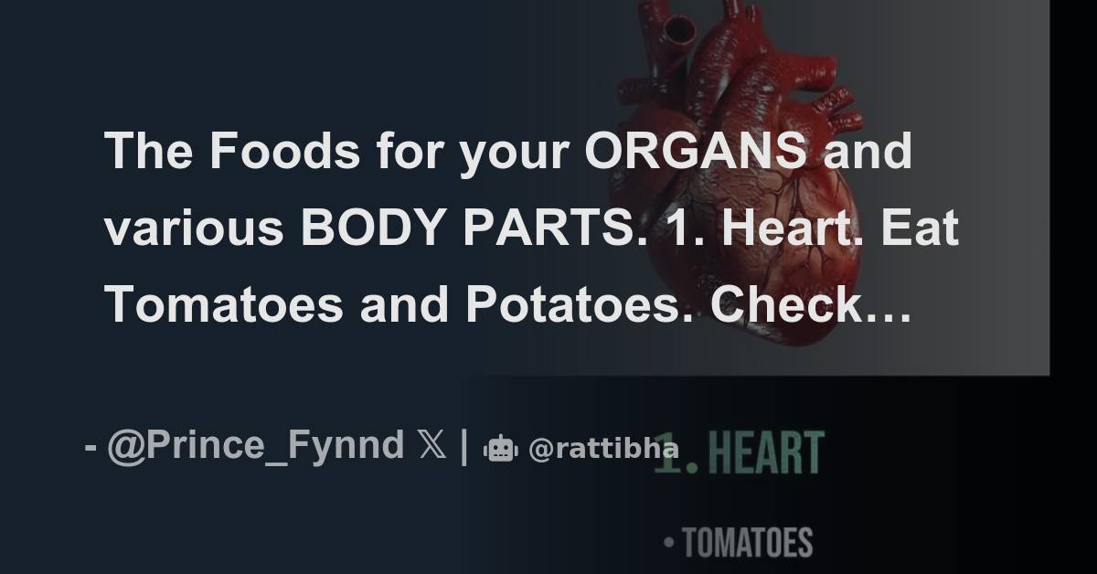The Foods for your ORGANS and various BODY PARTS. 1. Heart. Eat ...
