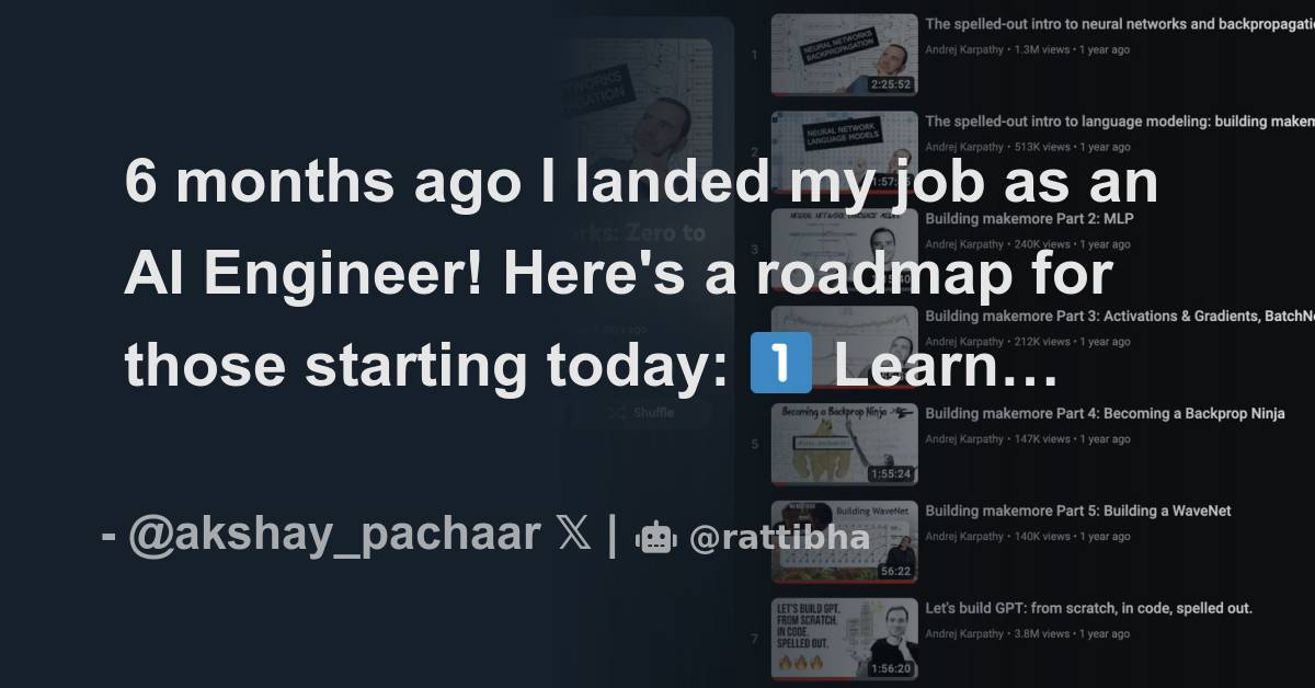 6 months ago I landed my job as an AI Engineer! Here's a roadmap for those starting today ...
