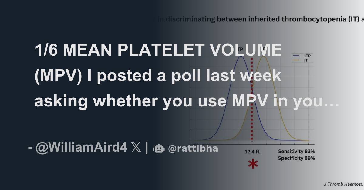 1/6 MEAN PLATELET VOLUME (MPV) I posted a poll last week asking whether you use MPV in your ...