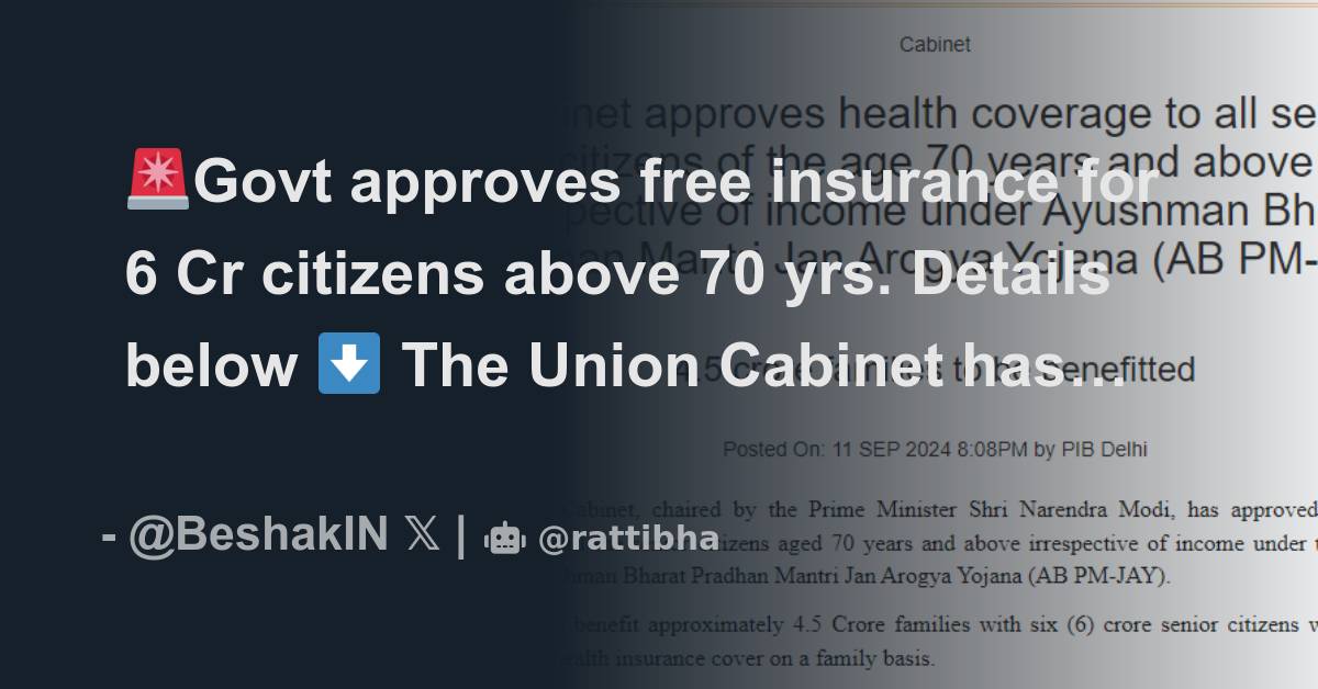 🚨Govt approves free insurance for 6 Cr citizens above 70 yrs. Details ...