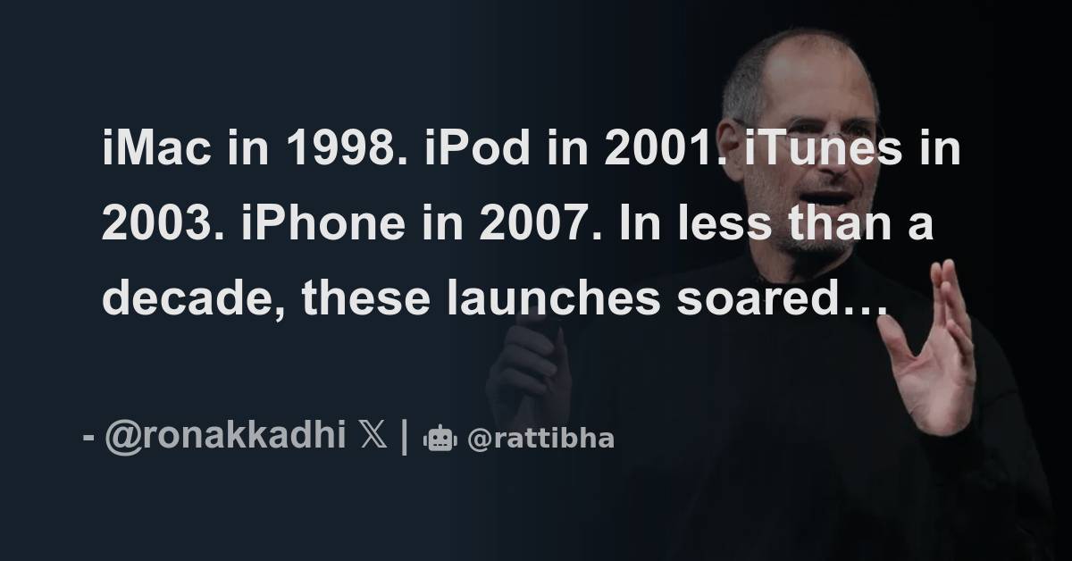 iMac in 1998. iPod in 2001. iTunes in 2003. iPhone in 2007. In less ...