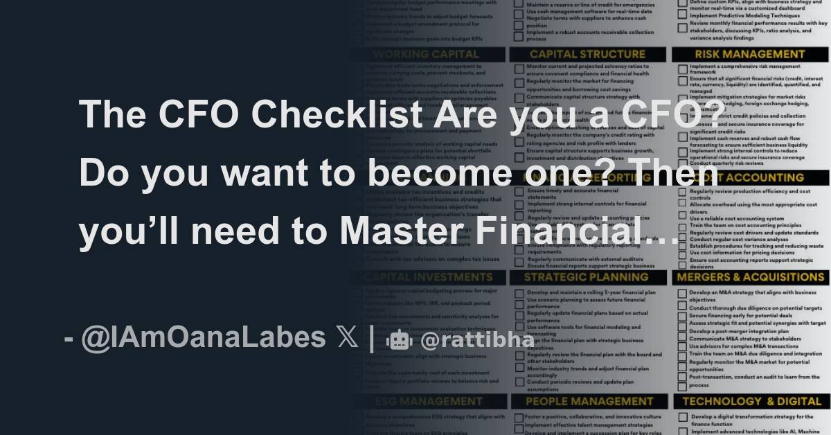 The CFO Checklist Are you a CFO? Do you want to become one? Then you’ll need to Master Financial ...
