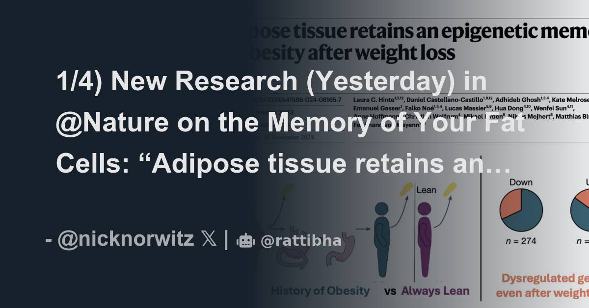 1/4) New Research (Yesterday) in @Nature on the Memory of Your Fat ...