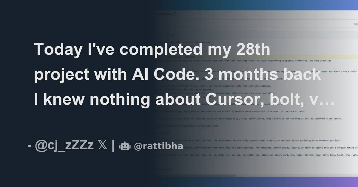 Today I've completed my 28th project with AI Code. 3 months back I knew nothing about Cursor ...