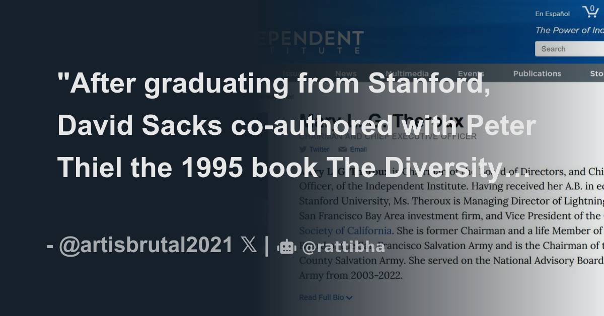 "After graduating from Stanford, David Sacks co-authored with Peter Thiel the 1995 book The ...