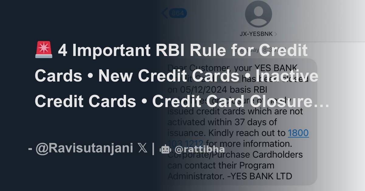 🚨 4 Important RBI Rule for Credit Cards • New Credit Cards • Inactive ...