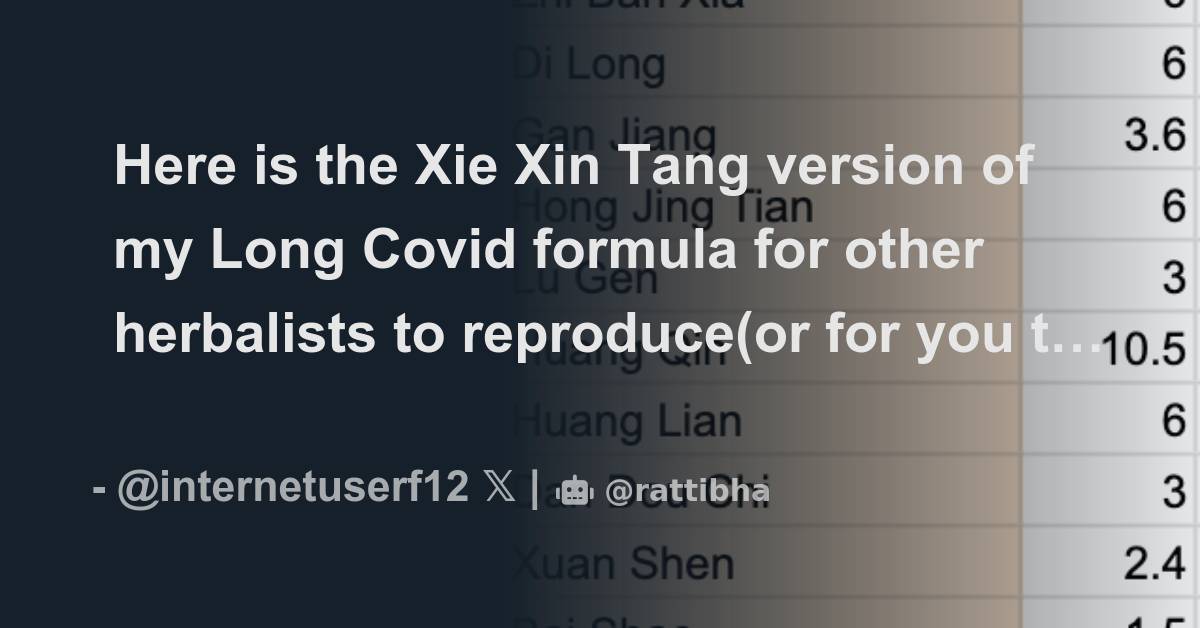 Here is the Xie Xin Tang version of my Long Covid formula for other herbalists to reproduce(or ...