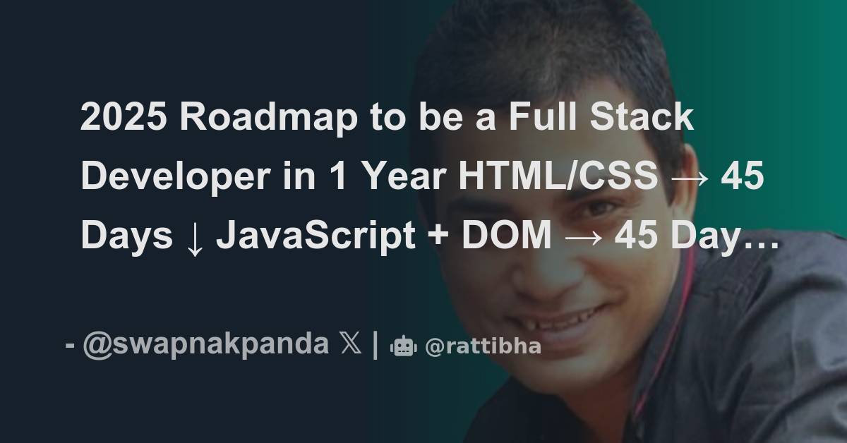 2025 Roadmap To Be A Full Stack Developer In 1 Year Html Css → 45 Days ↓ Javascript Dom → 45