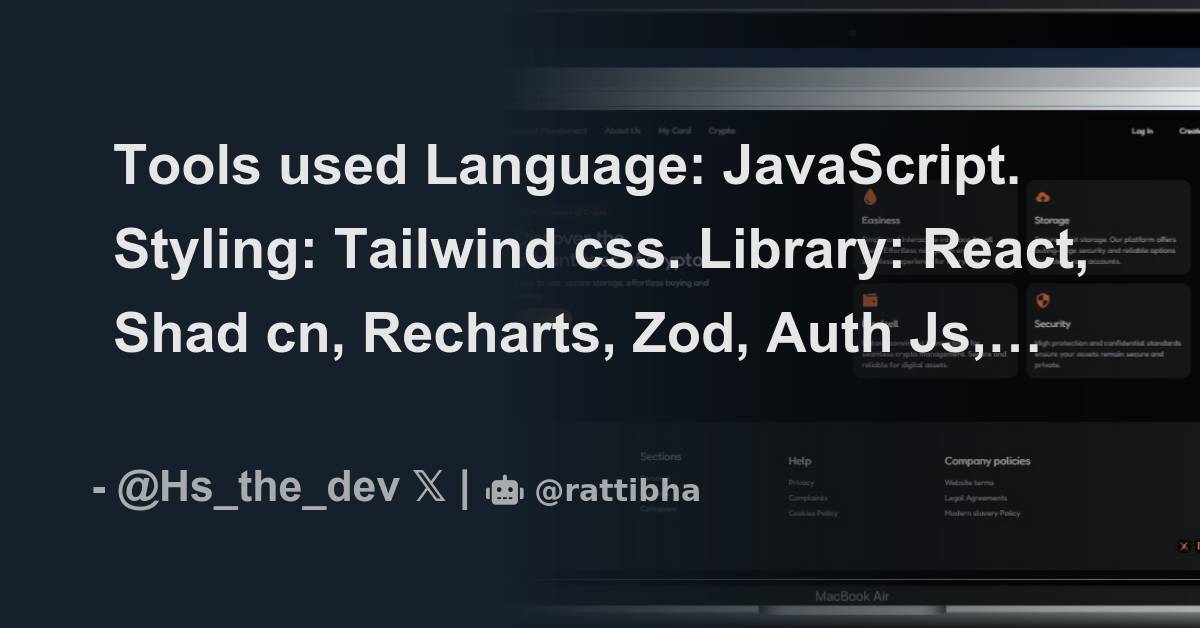 Tools used Language: JavaScript. Styling: Tailwind css. Library: React, Shad cn, Recharts, Zod ...