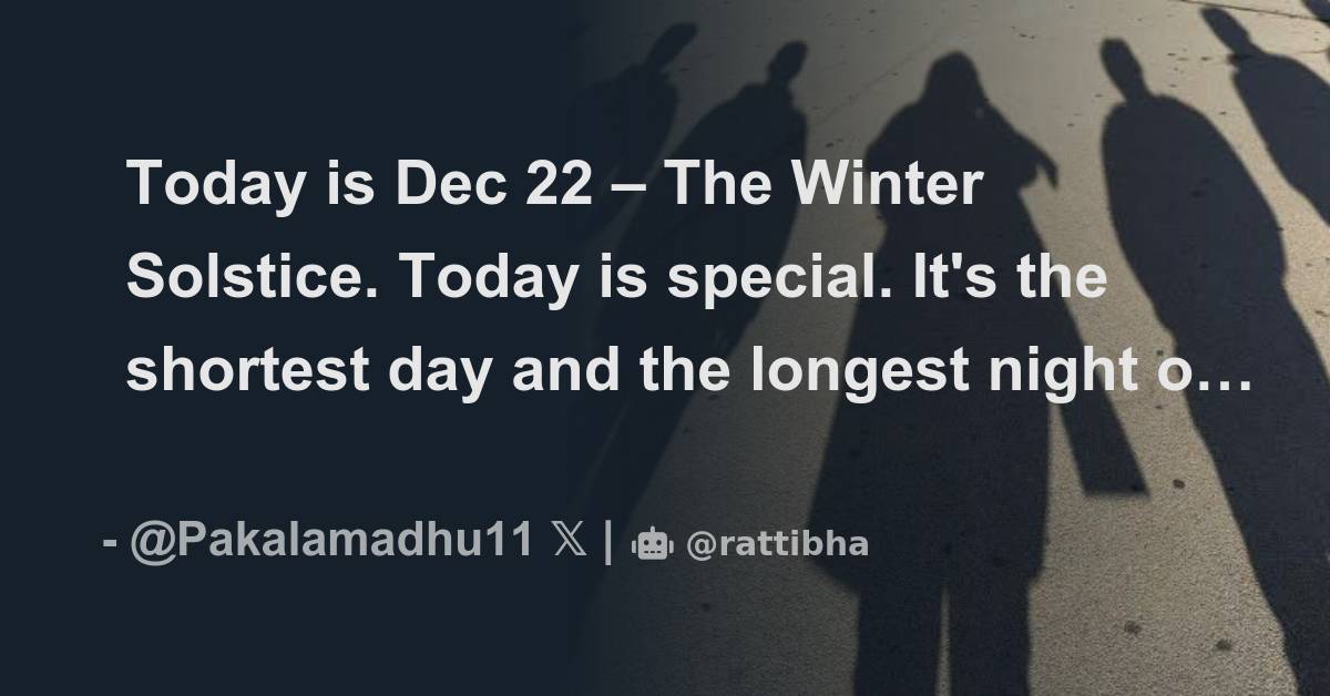 Today is Dec 22 – The Winter Solstice. Today is special. It's the ...