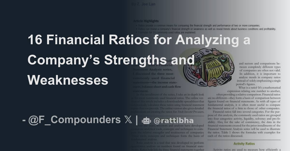 16 Financial Ratios for Analyzing a Company’s Strengths and Weaknesses ...