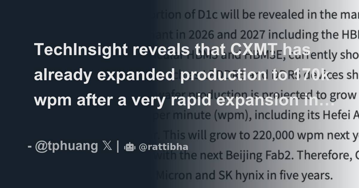 TechInsight reveals that CXMT has already expanded production to 170k ...